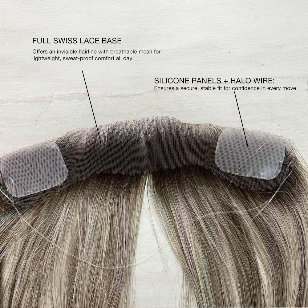 10.5" X 1.75" Full Lace Human Hairline Topper with Halo Wire