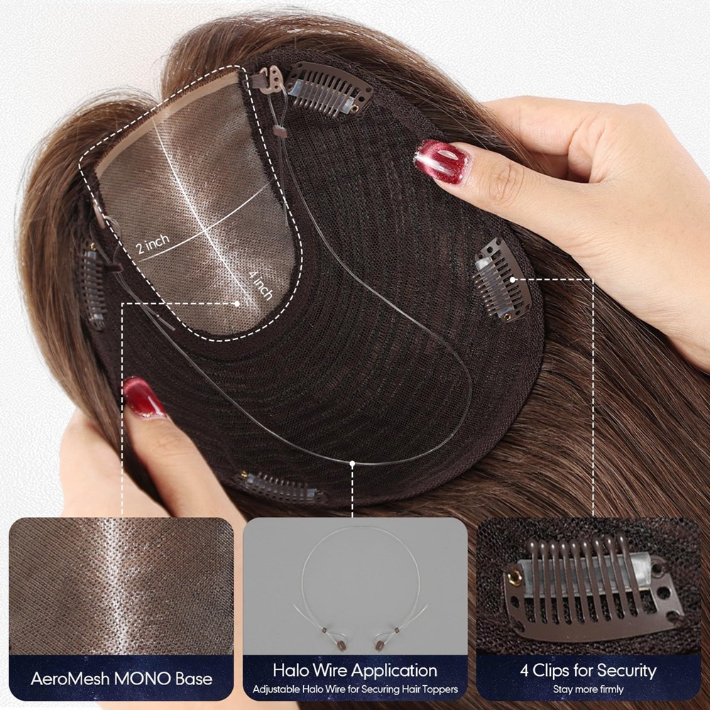 7"x8" Mono Top Human Hair Topper Natural Coverage for Thinning Crown
