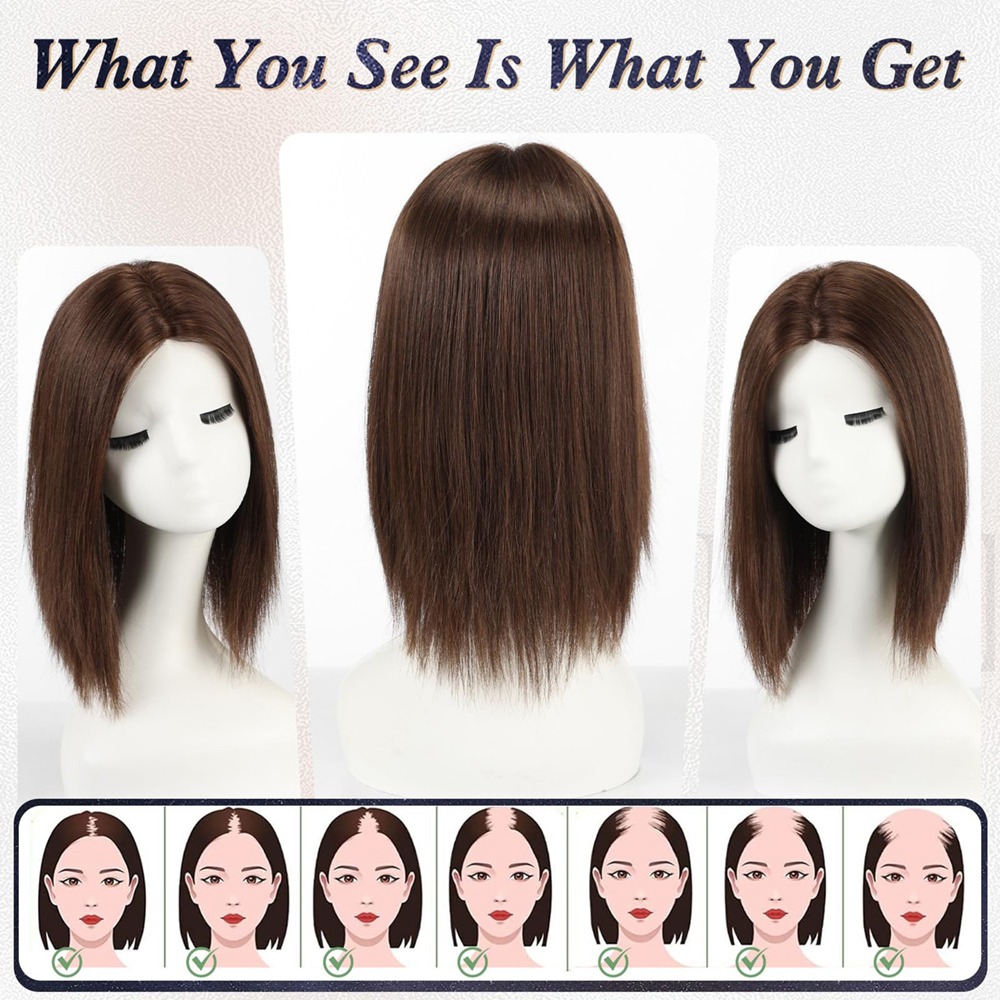 7"x8" Mono Top Human Hair Topper Natural Coverage for Thinning Crown